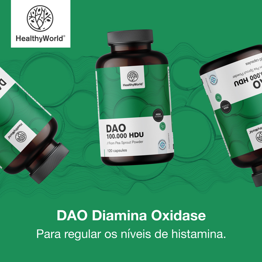 3x DAO Diamina Oxidase 100.000 HDU, total de 360 cápsulas - HealthyWorld.pt
